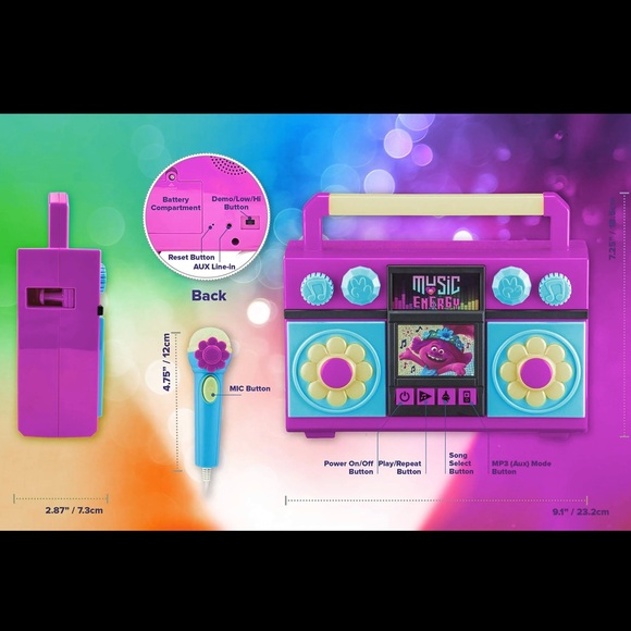 Dreamworks | Toys | Elnc Trolls World Tour Sing Along Boom Box Speaker With Microphone Rock ...